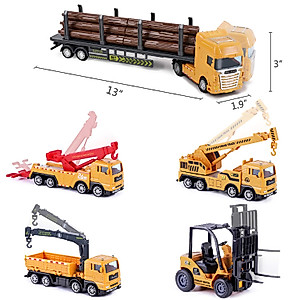 iPlay, iLearn Construction Truck Toy Set, Cargo Transport Vehicles Site Playset, Gantry Crane, Trailer, Logging, Pickup Tow Trucks, Forklift, Birthday Gift for 3 4 5 Year Olds Boys Kid Toddler Child