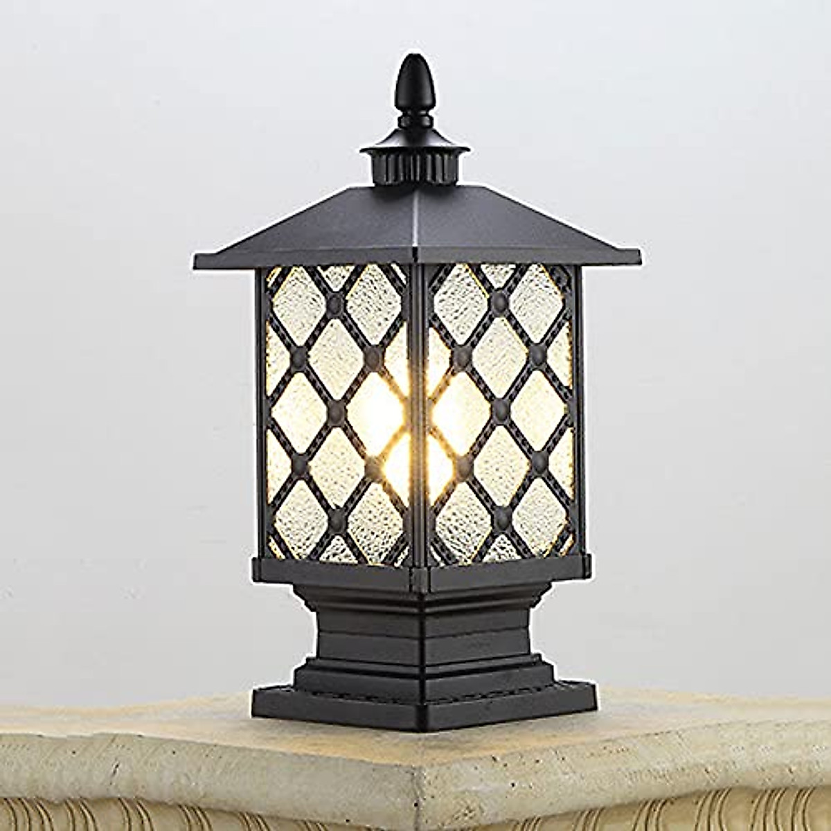 Post Lights Outdoor Waterproof Castlight Casting Aluminum Glass Post Cap Lights Modern Simple Villa Wall Gate Pillar Lamp LED Night Safety (Bronze B) (Dark A)