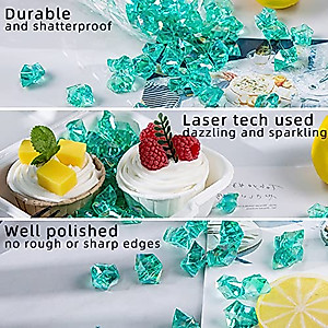 DomeStar Green Fake Crushed Ice Rocks, 180 PCS Fake Diamonds Plastic Gems Acrylic Clear Ice Rock Diamond Crystals for Vase Fillers Table Scatter Party Home Decoration Wedding Display