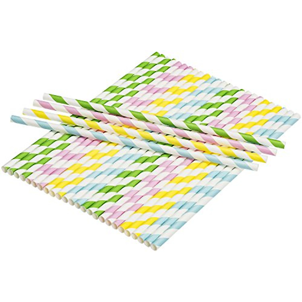 Paper Straws Biodegradable 200 Pack Striped Multi Colored BPA-Free Disposable 8.25" Long Non-Flexible Straw for Everyday/Birthday Party/Easter/Baby Shower/Wedding - By DuraHome