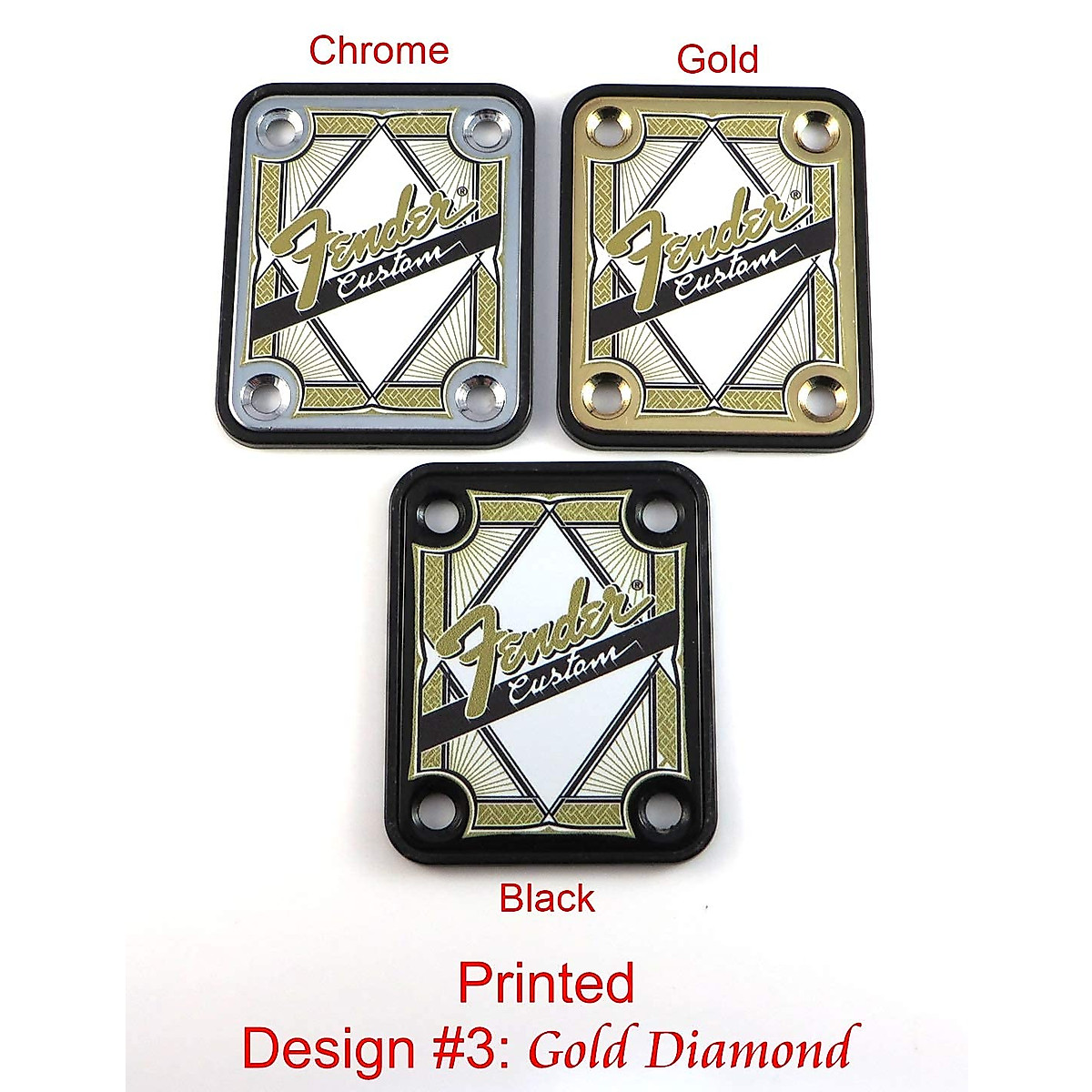Standard 4 Bolt "Custom Built" Engraved or Printed Guitar Neck Plate - Choose from 4 designs - Silver, Gold or Black
