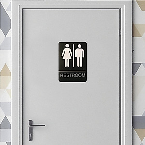 CORKO MANUFACTURING Unisex Braille Restroom Sign - Comes with Graphical Symbols and Double Sided 3M Tape to Secure Perfectly in Less Than a Minute - Size 9 x 6 Inch | Black
