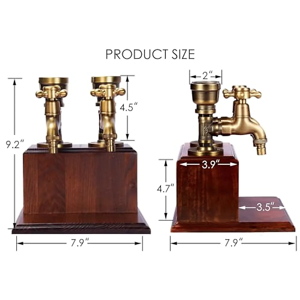 Vida Brillante Drink Dispenser for parties Bar Accessories Gifts for Husband Dad Man Cave Decor for Whiskey Lovers with Brass Tube &Wooden Base Suitable for Rum/Bourbon-2 Bottle