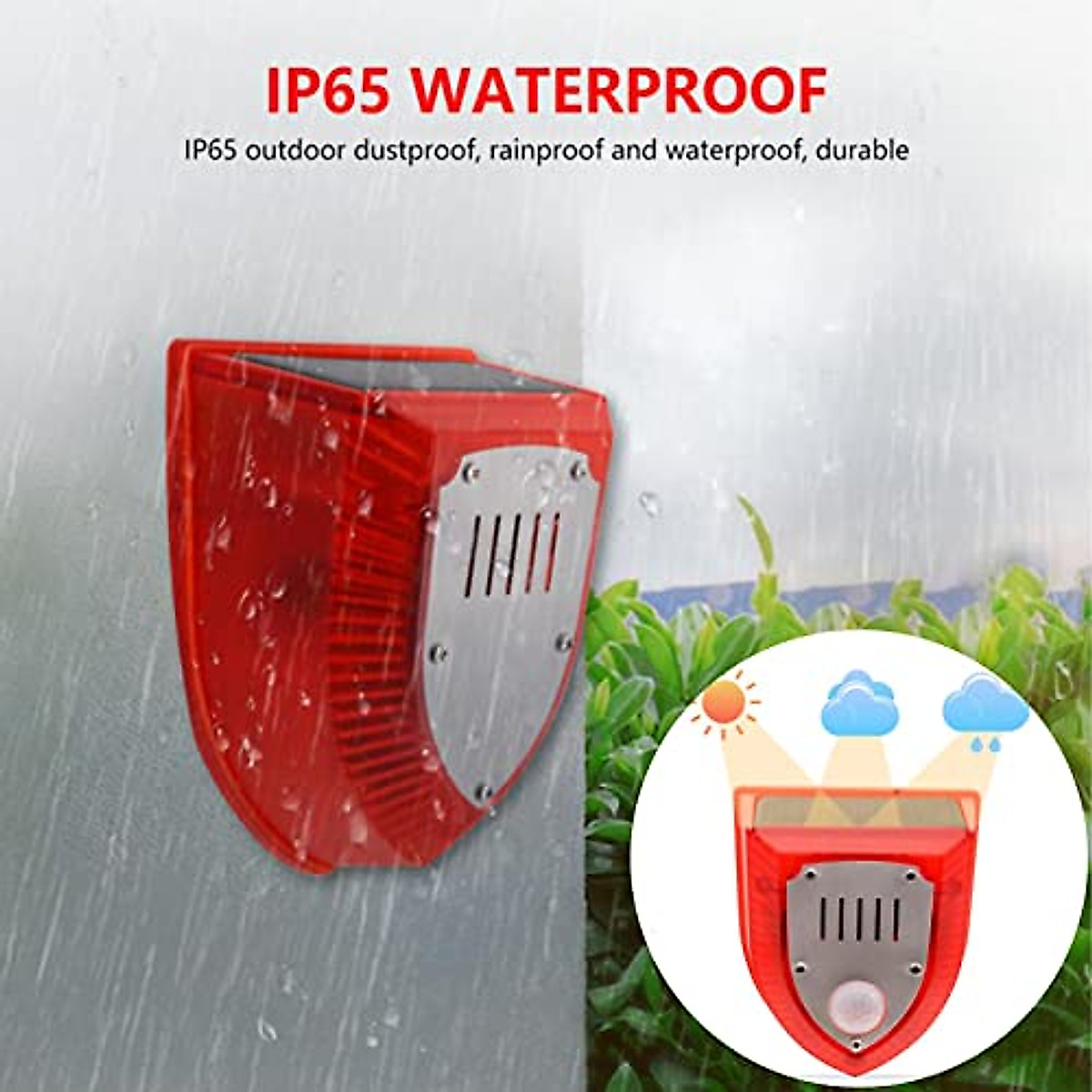 keeda Solar Security Light Alarm, 129dB Warning Loud Solar Strobe Light Makes Gunshot Sounds & Dog Barking Waterproof PIR LED Motion Sensor for Farm Barn Yard (2 Pack)