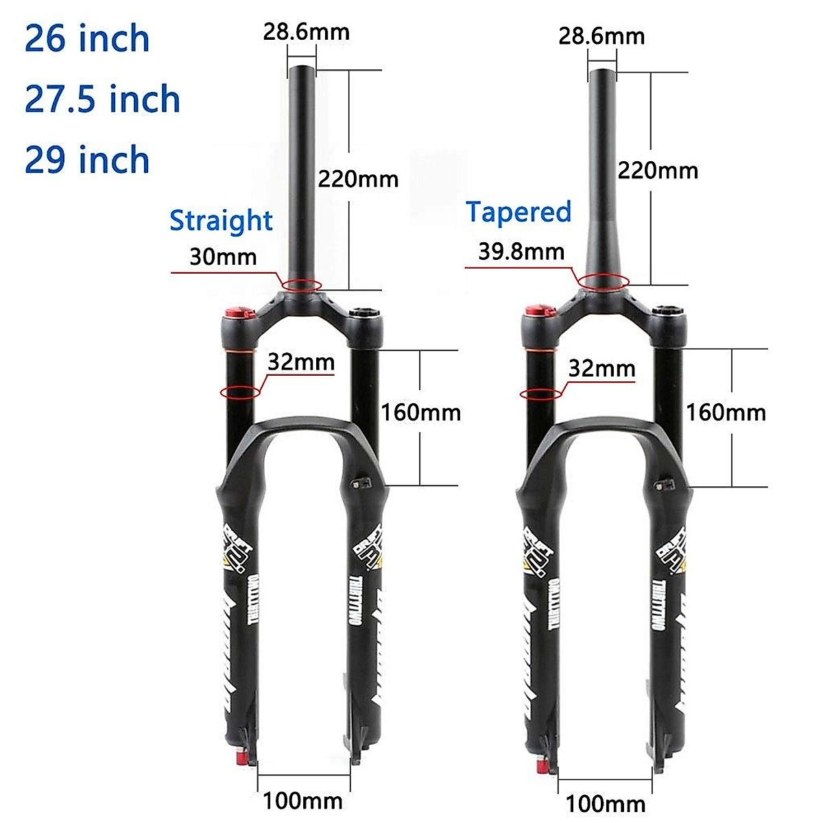 TYYT Magnesium Alloy Bicycle MTB Suspension Fork 26/27.5/29 Inch, 160mm Travel Mountain Bike Air Fork - Black (Color : Straight Manual Lockout, Size : 27.5 inch)