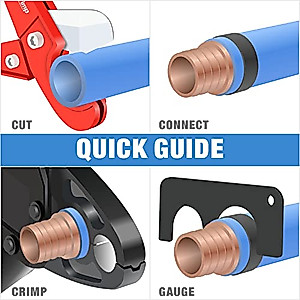 iCrimp Angle PEX Crimping Tools Combo Kits for 1/2" & 3/4" Pex Crimp Rings with Go/No-Go Gauge with PEX Pipe Cutter Suits for All US F1807 Standards Copper Rings