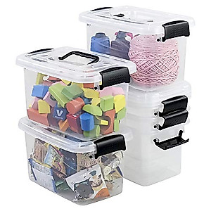 Utiao Clear Plastic Bin with Lid, 5.5 Quart Latching Box with Black Handle, 6 Packs