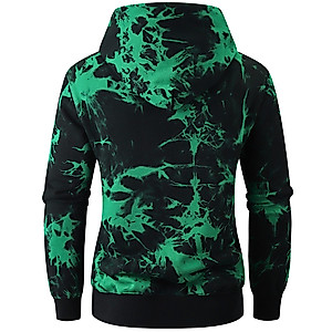 KLIEGOU Mens Tie-Dye Pullover Hooded Sweatshirt (Grass green, Large)