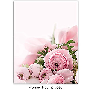 Flower Wall Art for Women - Shabby Chic Floral Home Decor, Decoration - Girls Bedroom, Living Room, Bathroom, Dining Room, Office - Pink Roses, Peonies, Succulents, Tropical Cactus - UNFRAMED 8x10 Set