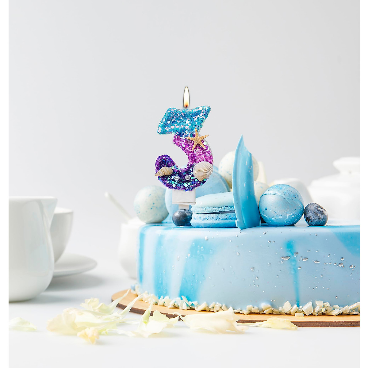 Number 3 Candle, Blue Purple Gradient Sequin Birthday Candle 3 for Cake Great for a Mermaid or Under The Sea Party.