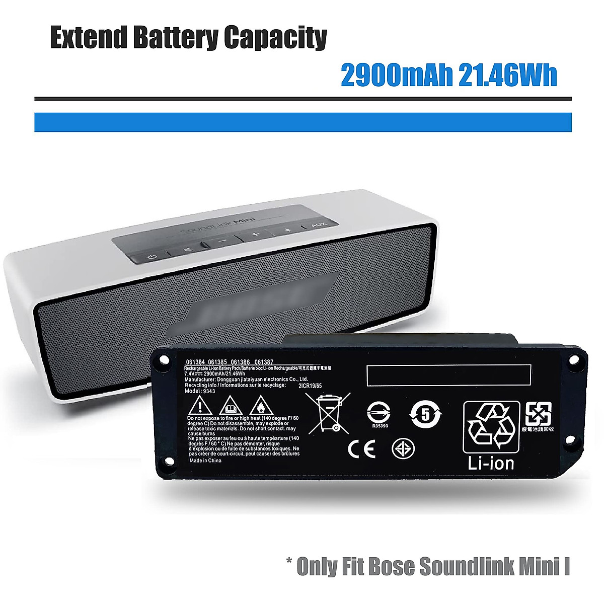 Emaks 7.4V,21.46Wh 061385 Battery 061384 061386 063287 for Bose Soundlink Mini I/Mini one/Mini Gen 1 Bluetooth Speaker US Version bateria para 413295 61385 61384 61386 63287