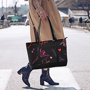 Bonjour Paris Laptop Tote Bag for Women Handbags Purse Canvas Teacher Tote Bags Work Travel Bag with Fashion Zipper