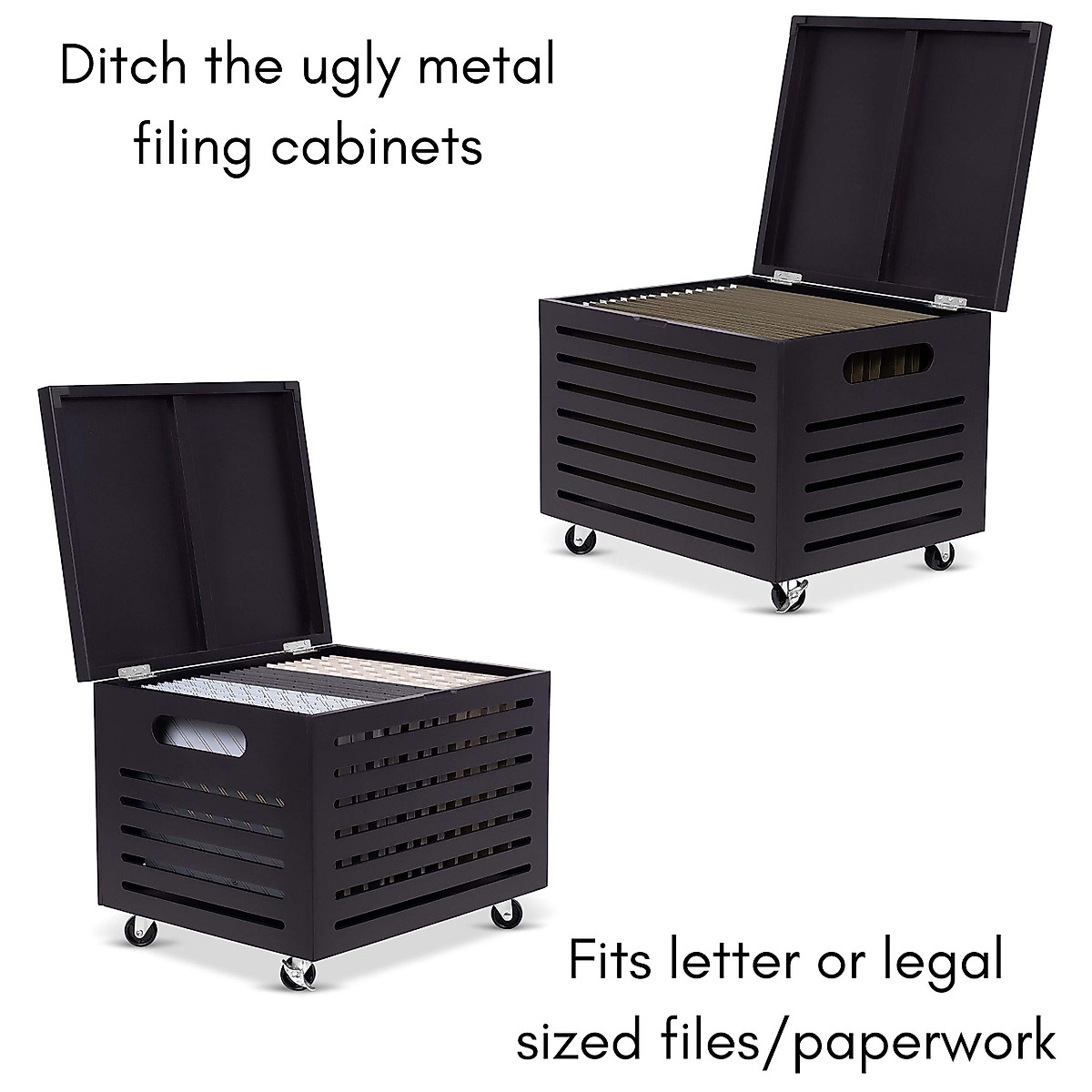 BIRDROCK HOME Rolling File Storage Organizer Box with Lid (NEW VERSION) - Bamboo - Decorative Wood Hanging Filing & Storage Office Box - Letter or Legal - Strong Durable - Toys Blankets - Cafe Noir