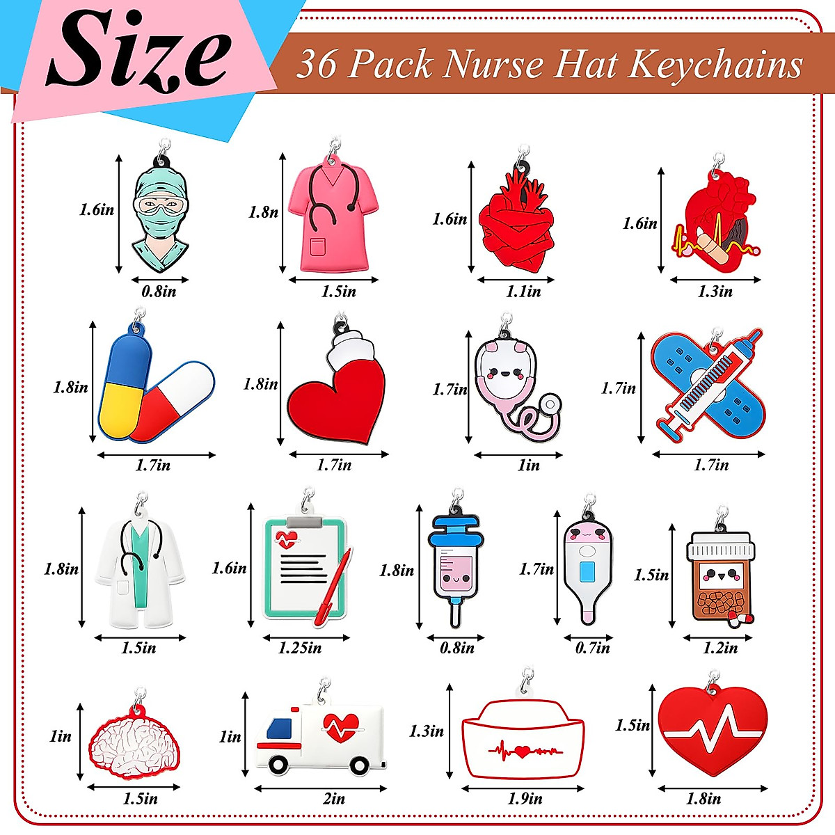 Henoyso 36 Pack Nurse Keychain Nurse Party Favors Nursing CNA Week Gift School Nurse Gifts CNA Appreciation Gifts RN Nurse Keychains(Elegant Style)