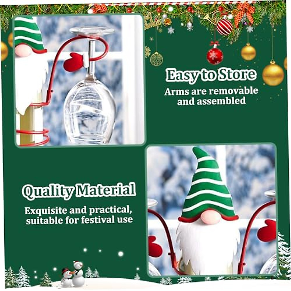 1PC Wine Glass Holder, Christmas Glass Wine Bottle Holder with Santa Gnome Wine Bottle Glass Desktop Organizer Rack for Bar Home Display Christmas Decor.