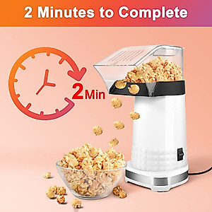 Popcorn Machine High Popping Rate, 2Min Fast Popping Air Popper Popcorn Maker, No Oil, BPA-Free Mini Popcorn Machine with ETL Certified, Popcorn Poppers for Home, 1200w 4.5 Quarts
