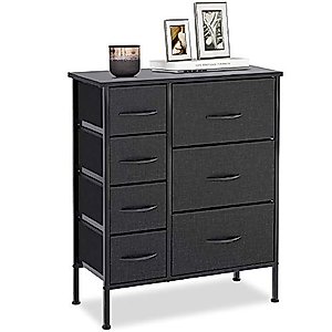Bizroma 7 Small Fabric Heightened Feet and Wall Nails Organizer, Furniture Storage Drawer Dressers for Bedroom, Closet, Entryway, Hallway-Dark Gray/Black