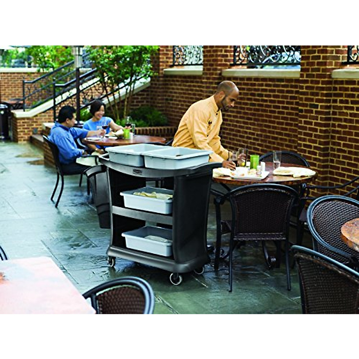 Rubbermaid Commercial Products Executive Series Utility Cart with Wheels, Black, Two Shelf Cart for Kitchen/Restaurant/Cafeteria/School/Storage 300 lbs. Capacity