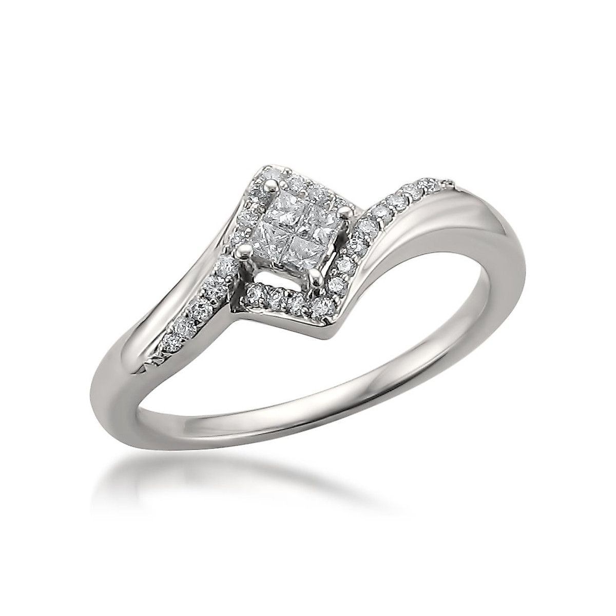 Beyond Brilliance 1/4 Carat Diamond, Invisible-Set 14K White Gold Princess Cut & Round Diamond Invisible-Set Engagement Ring (I-J, I1-I2)