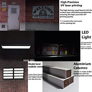 Otypus 1/24 Scale Model Car Display Case with Light, 1 24 Diecast Cars Storage Cases in Parking Lot Scene, Acrylic Toy Garage for Alloy Car Models (Red Brick-8 Parking Place)