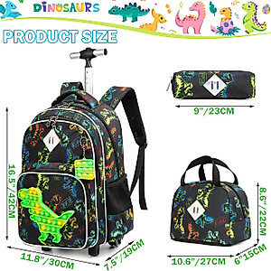Meetbelify Rolling Backpack for Boys with Lunch Box Set Dinosaur Backpack with Wheels Kids Travel Suitcase Laptop Luggage for Boys Age 6-8