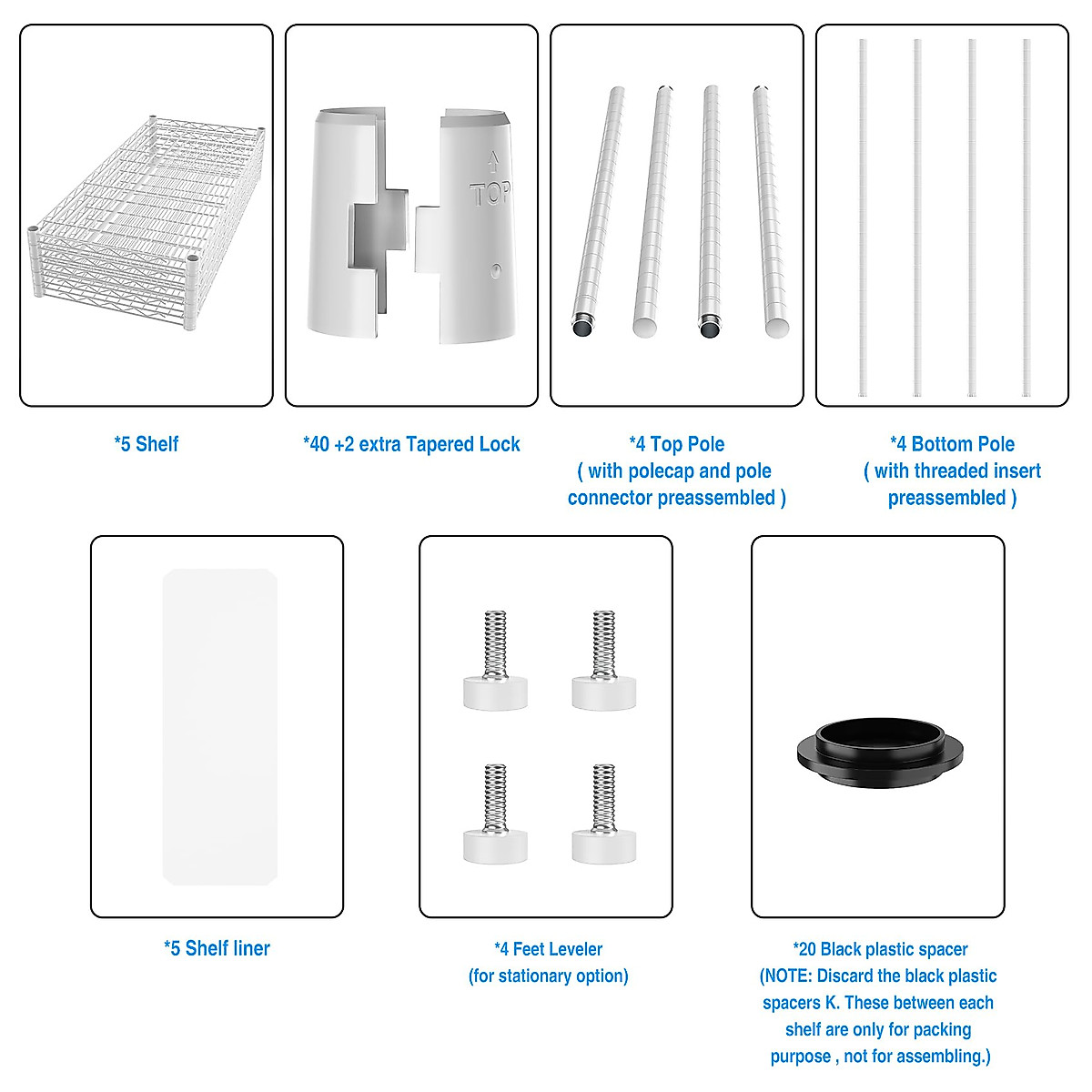 Fulocseny 5 Tier NSF Storage Rack, 1750lbs Capacity Heavy Duty, Metal Wire Shelving Units with 4 Feet & 5 Shelf Liners for Balcony Supermarket and Warehouse, 72" H x 36" L x 16" W White