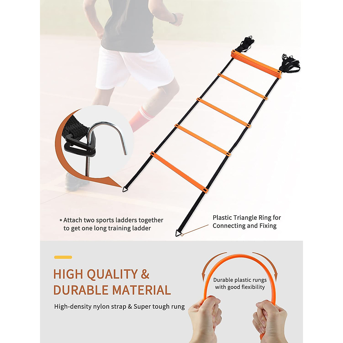 GHB Agility Ladder Speed Training Ladder 20 Feet 12 Rung Exercise Ladder, 10 Disc Cones,Resistance Parachute,Football Training Equipment Set