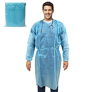 MEDICAL NATION 100 Pack Disposable Isolation Gowns - Blue Level 2 SMS Non-Woven Material - PPE Gowns Disposable for Dental, Medical Use, Fluid-Resistant and Latex-Free Gowns, Universal Size