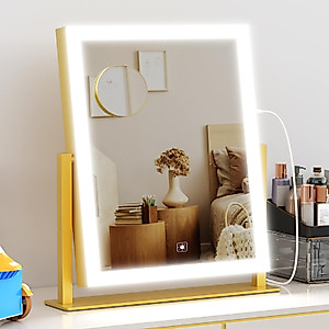 Gvnkvn Lighted Makeup Mirror, Hollywood Vanity Mirror with Lights, Three Color Lighting Modes, and Detachable 10X Magnification Mirror, Smart Touch Control, 360°Rotation (15.2in.)