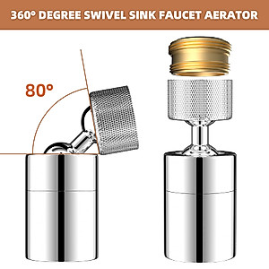 Hibbent Dual-function Female Faucet Aerator, 1.8 GPM Extra Big Angle Rotate Kitchen Sink Aerator Sprayer Head 360 Degree Swivel Kitchen Sink Sprayer Attachment-55/64 Inch-27UNS Female Thread-Chrome