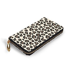 AJUNJUNPAI Cheetah Leopard Print Cowhide Leather Clutch Print Wallet for Women Purse Organizer Zip Around Cards Phone Holder, Black, One Size