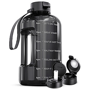 AQUAFIT 1 Gallon Water Bottle With Times To Drink - 128 oz Water Bottle With Straw - Motivational Water Bottle - Large Water Bottle - Sports Water Bottle With Time Marker - Gym Water Jug 1 Gallon