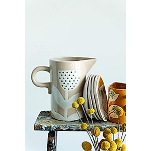 Creative Co-Op Hand-Painted Stoneware Floral (Set of 4 Patterns) Plates, Brown