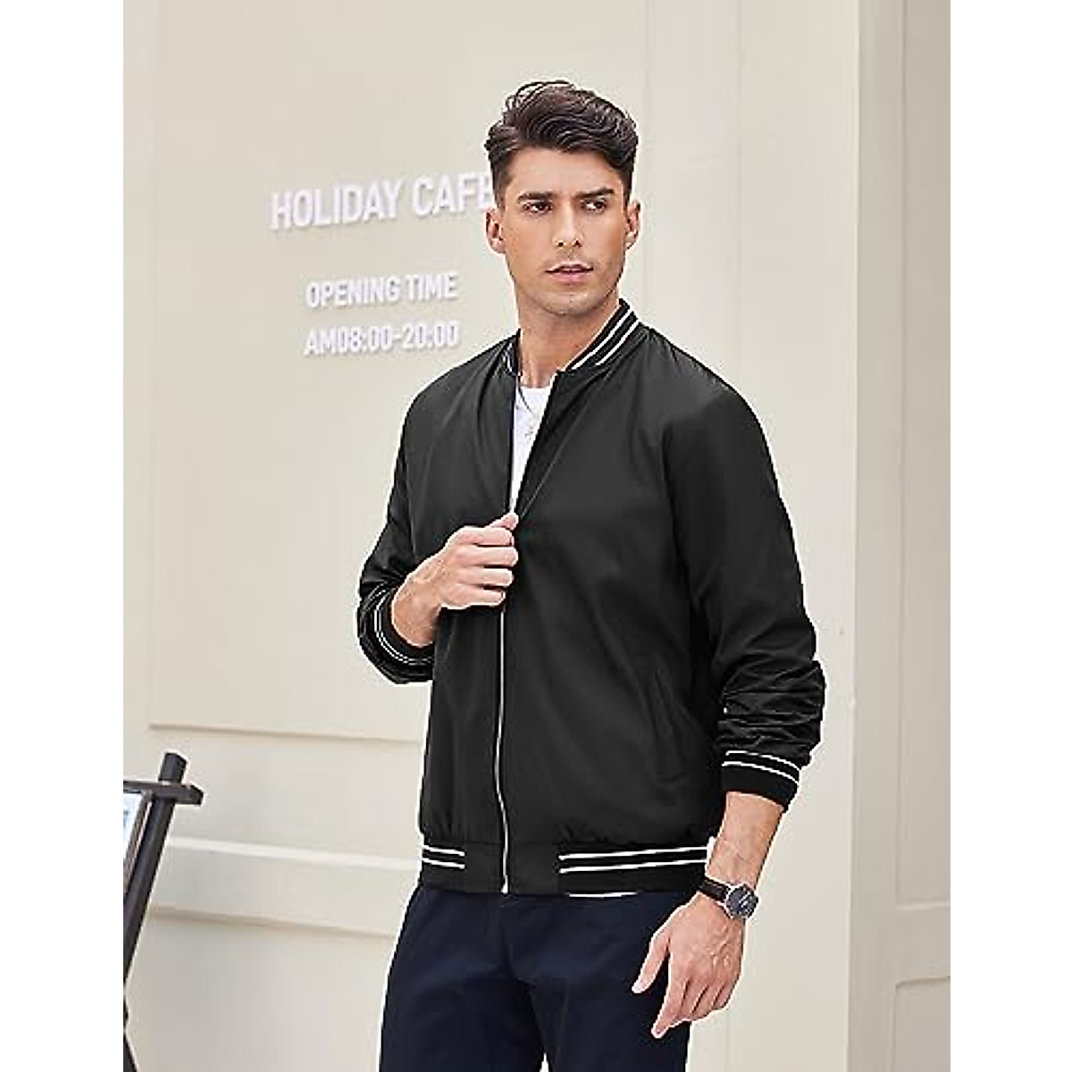 COOFANDY Lightweight Varsity Jacket Men Black Windproof Windbreaker Sportswear Jacket Coat