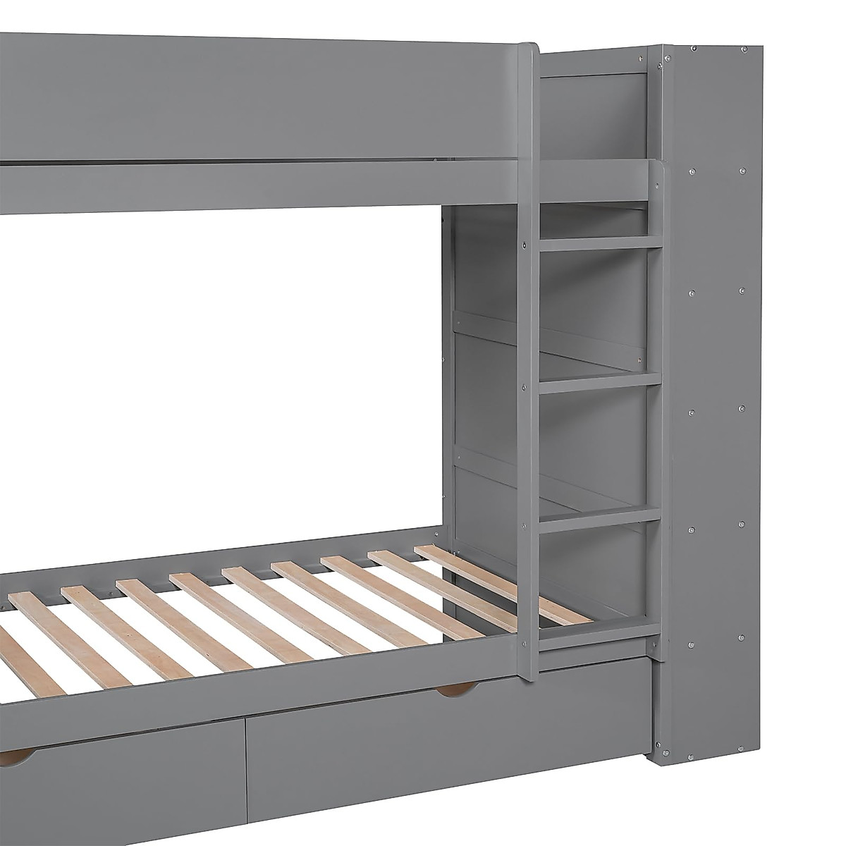 Harper & Bright Designs Twin Over Twin Bunk Beds with Storage Drawers & Bookshelves, Wood Bunk Bed Frame with Guardrails & Ladder for Kids, Teens, Adults (Gray)