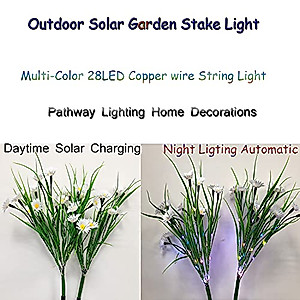 AMZSTAR Solar Lawn Light Flower Light 2 Pack 28LED Daisy Solar Garden Light,Outdoor Decoration Stake Lights,Waterproof Solar Landscape Light Statue lamp Garden Stakes Decorative,Lawn (White)