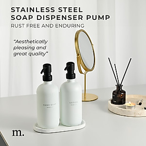 MaisoNovo Soap Dispenser 3-Piece Set | 16.9oz White Bottles with Black Stainless Steel Pumps