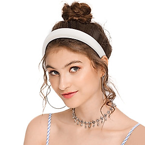 WantGor Padded Headband for Women, Wide Sponge HeadBands Plain Solid Hair Band Hoops Vintage Yoga Head Bands Fashion Elastic Hairband Accessories (White)