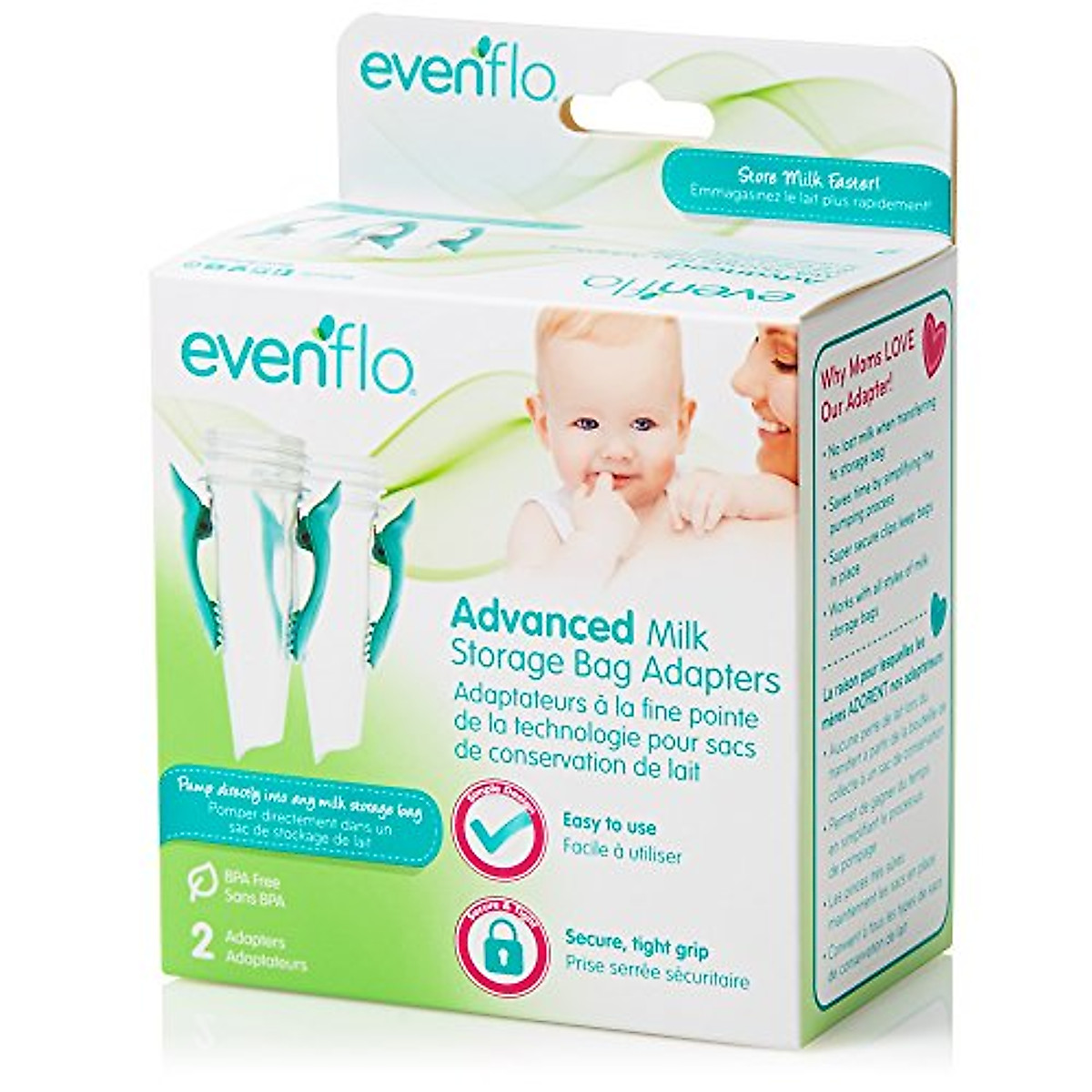 Evenflo Feeding Advanced Breast Milk Storage Bag Adapters for Breast Pumps (Pack of 2)