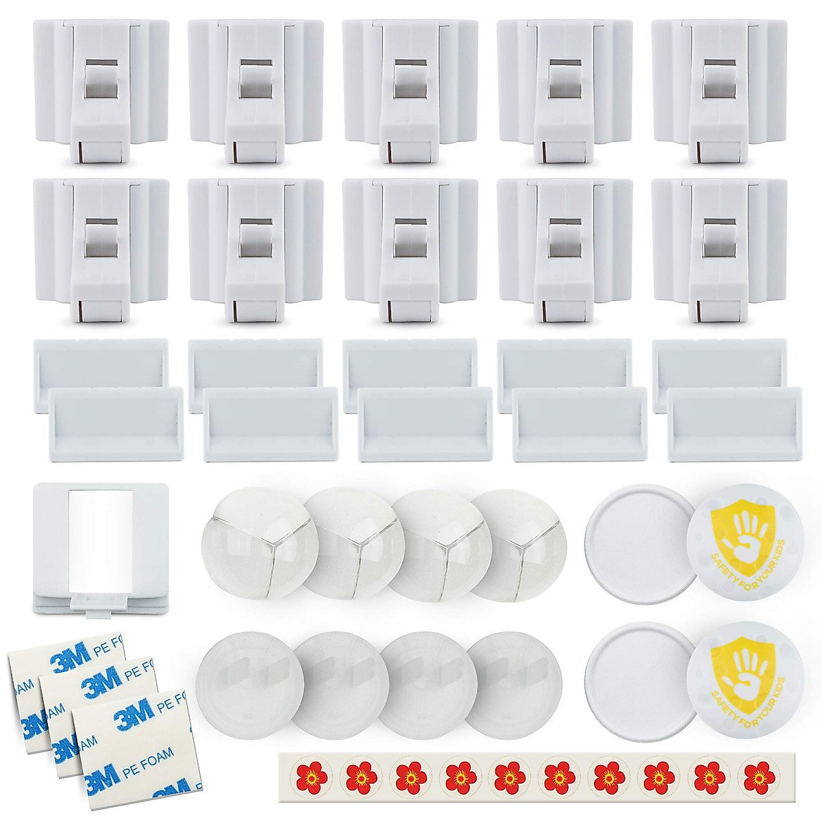 Baby Proofing, 37 Pcs Set Cabinet Locks Child Safety- 10 Magnetic Cabinet Locks+2 Keys, 8 Clear Corner Protectors, 4 Outlet Plugs, 10 Child Safety Locks, No Drill Required Baby Proof Set