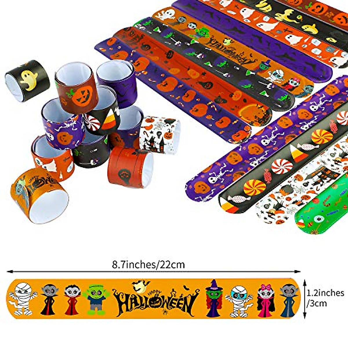 ELCOHO 72 Pieces Halloween Favors Slap Bracelets Toys Halloween Wristbands Slap Bracelets for Halloween Trick or Treat Gifts