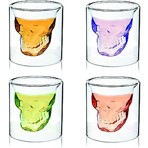 Skull Shot Glass for Whiskey, Vodka, and Cocktail. Spooky 2 Piece Set for Liquor. Best Gift Accessories for Drinking.