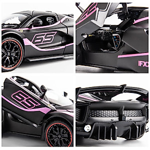 BDTCTK Compatible for 1:24 Ferrari FXXK Diecast Car Model, Zinc Alloy Pull Back Car with Sound and Light for Kids Boy Girl Black