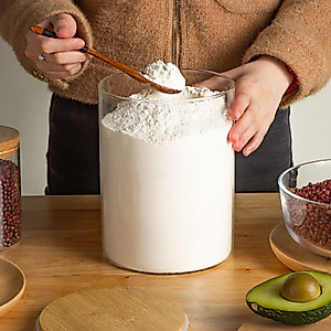 Glass Food Storage Jars Set of 5,Glass Storage Containers Clear Glass Food Canister with Bamboo Lid Airtight For Serving Tea, Coffee, Flour, Sugar, Candy, Cookie, Spice and More (Circular)