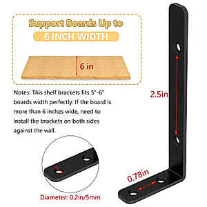 LSK 6PCS L Bracket, Heavy Duty Metal Corner Bracket, 5"×2"(125×50mm) Shelf Support Bracket Max Load : 42lb, Joint Angle Bracket for Wooden Board, Black