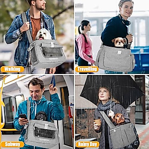 Tarovvoo Dog Sling Carrier for Medium Dogs Small Dogs 10-20lbs, Dog Carrier Bag, Pet Carrier Sling with Breathable Windows, Hard Bottom, Hand-Free for Outdoor Travel (Grey)