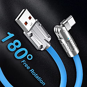 Recyphi Chubby Gamer 180° Rotating Fast Charge Cable USB to C Cord LED Flexible Rotary Connector Durable Thick Rubber Safety Charging, Laptop