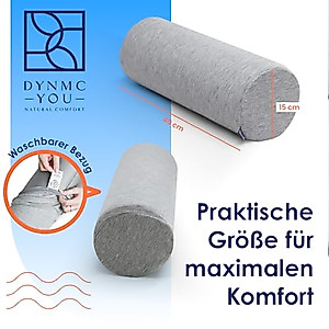 DYNMC you Neck Bolster Pillow Roll with Removable Washable Oeko-TEX Cover - Ultra Comfortable with Memory Foam Core, Round Pillow for Lower Back, Knees, & Neck Support Cylinder Pillows, Grey