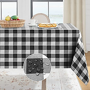 Softalker Gingham Checkered Tablecloth Square - Buffalo Plaid Farmhouse Table Cloth Waterproof Stain Resistant Washable Polyester Table Cover for Outdoor, Camping, Picnic - Black, 54 x 54 Inch