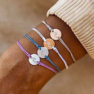 Pura Vida Silver Pave Wave Coin Bracelet - 100% Waterproof, Adjustable Band - Brand Charm, Blue Steel